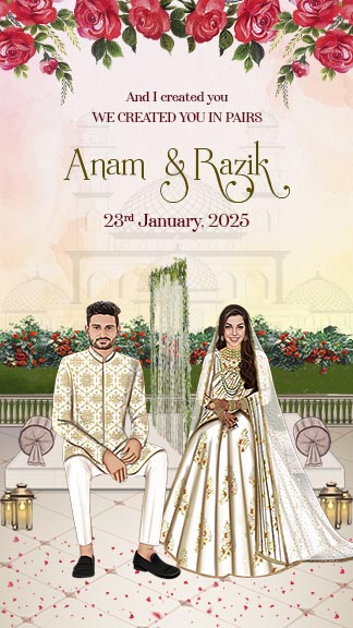 Caricature Muslim Nikah Ceremony Invitation Card