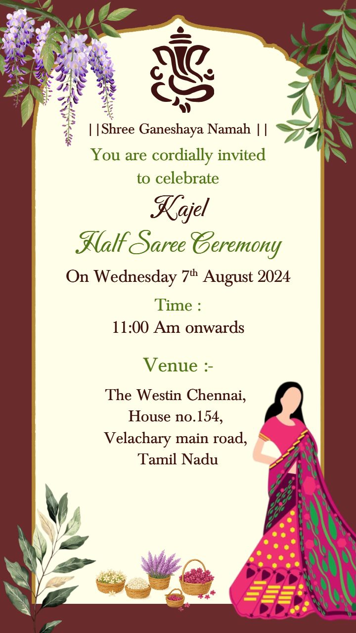 Half Saree Function Invitation Card Free HD Download Now