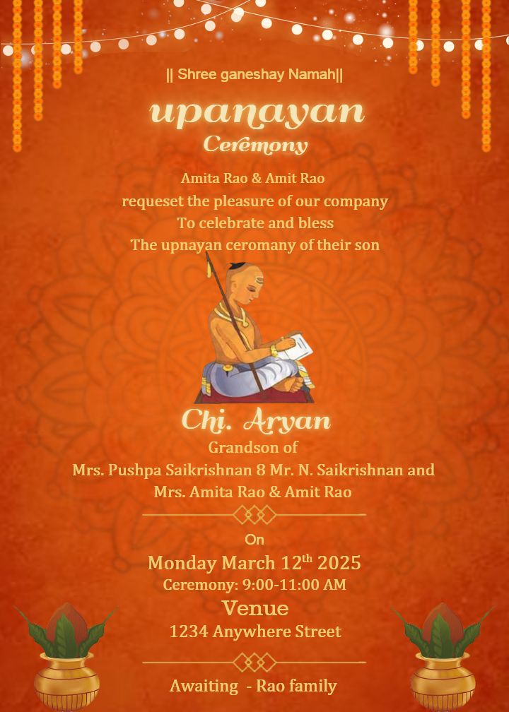 Upanayanam Ceremony Invitation Designs – Elegant & Cultural
