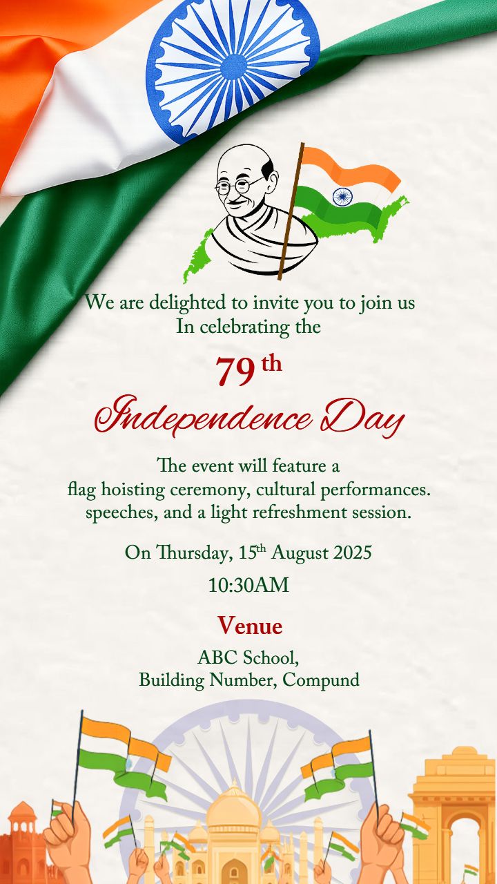 Design 15 August Invitation Cards for School & Office Events