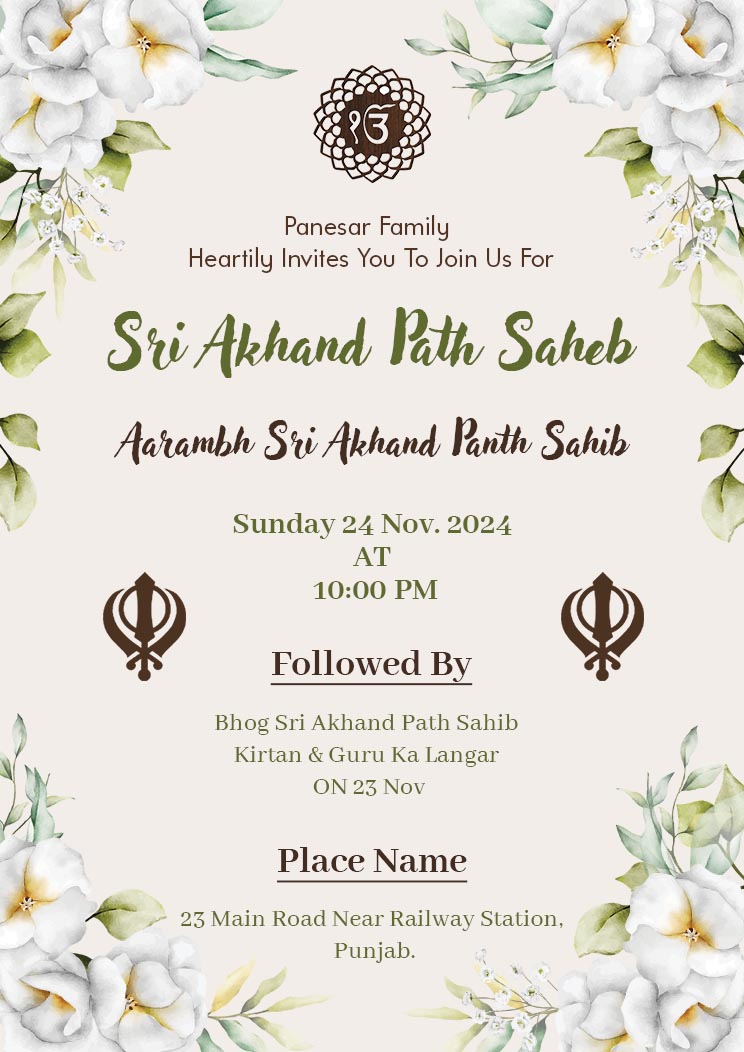 Akhand Path Invitation Card – Free to Download