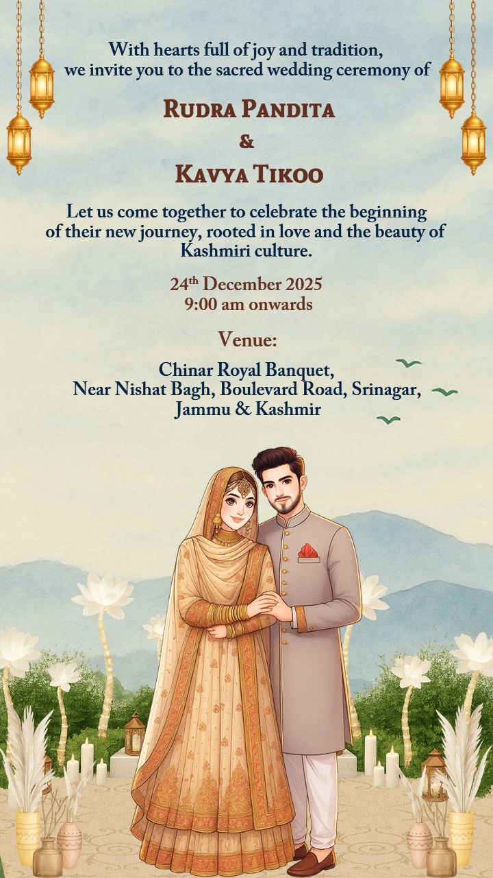 3K+ Digital Kashmiri Wedding invitation card for free
