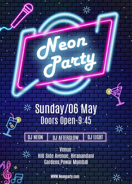 Neon & Glow Party Invitation – Free Editable Templates
