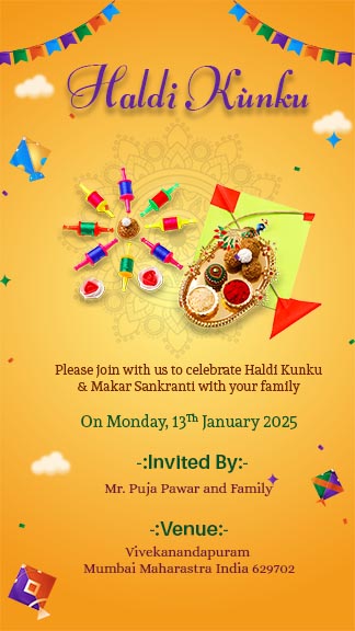 Traditional Haldi Kunku Invitation Card In Marathi
