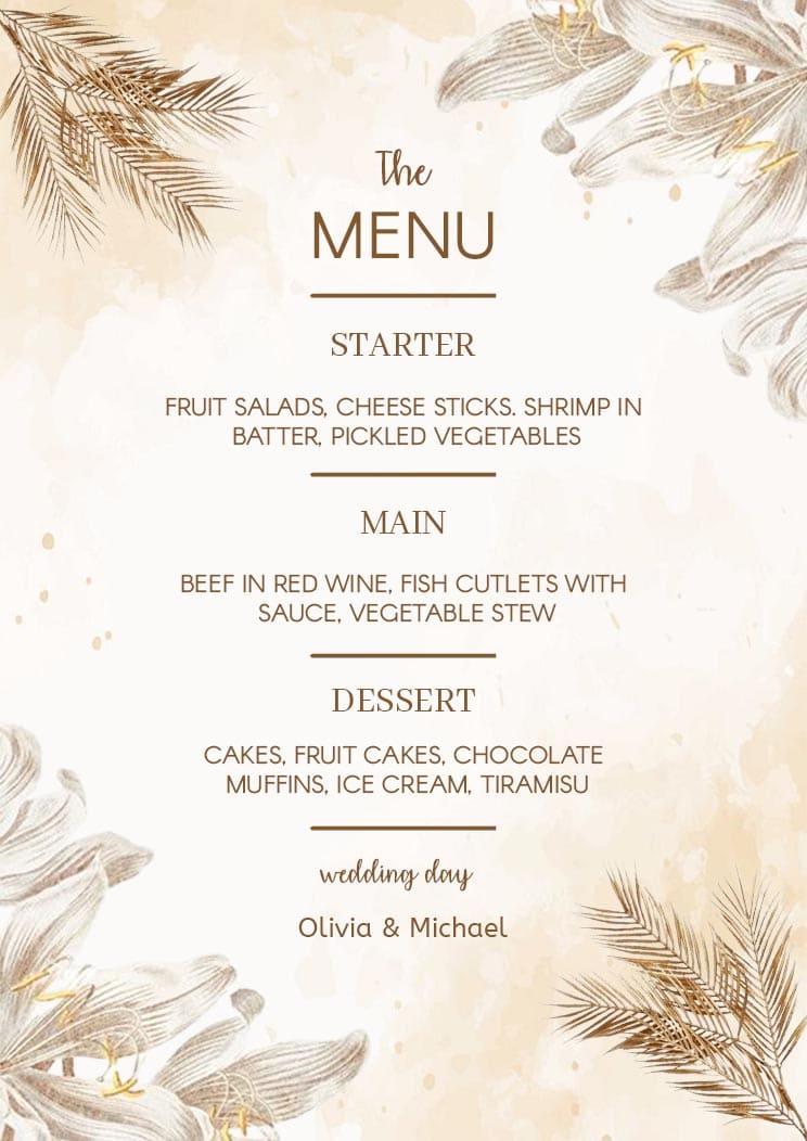 Free Wedding Menu Templates & Menu Card Designs