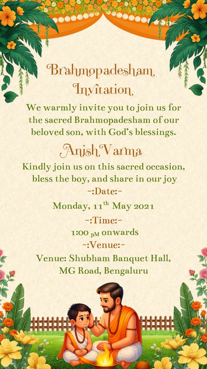 Custom Printable Brahmopadesham Ceremony Card in Telugu