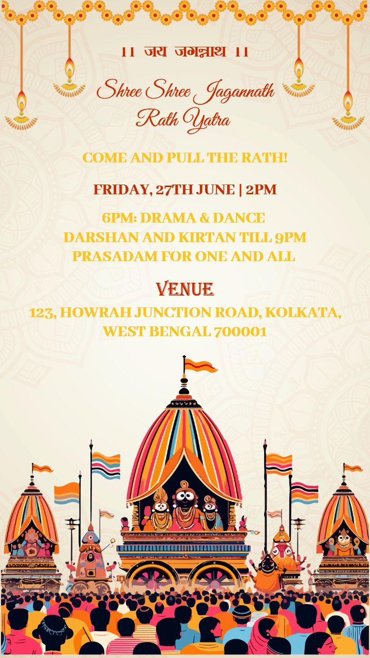 Free Editable Jagannath Rath Yatra Invitation Card Templates