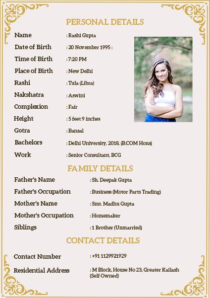 Female Marriage Biodata Templates