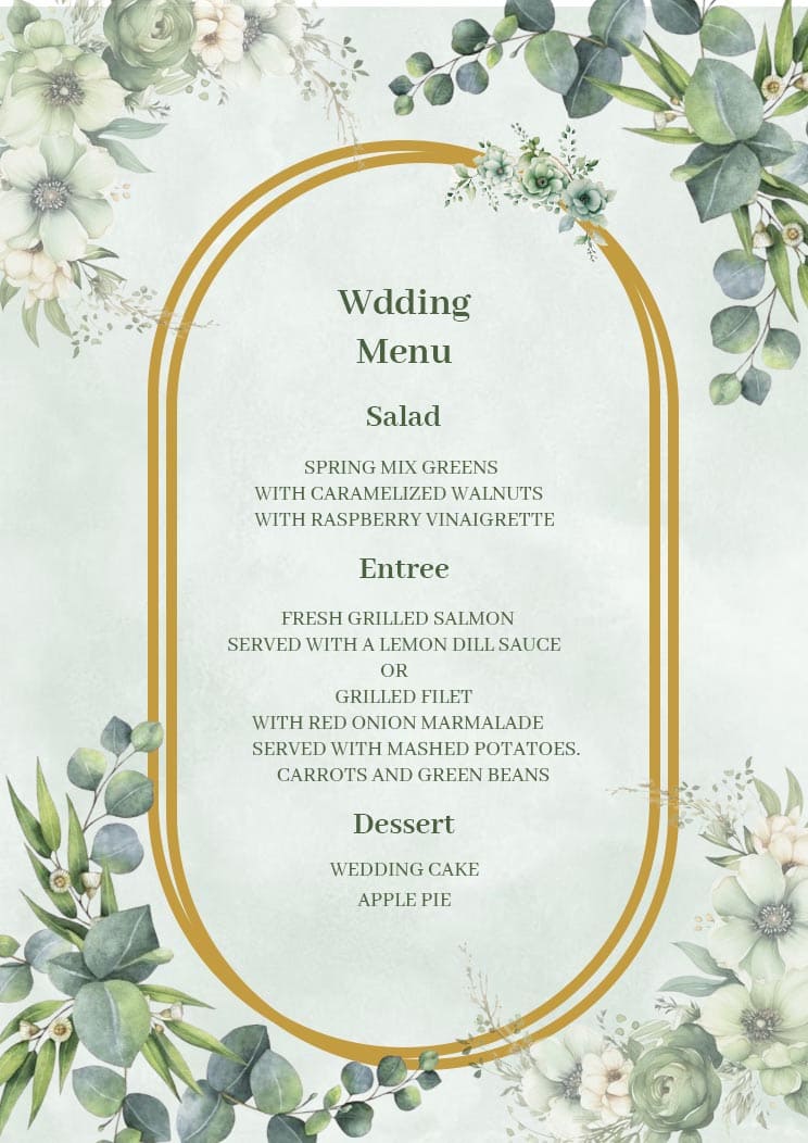 Free Wedding Menu Templates & Menu Card Designs
