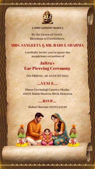 Ear Piercing Ceremony Invitation Cards