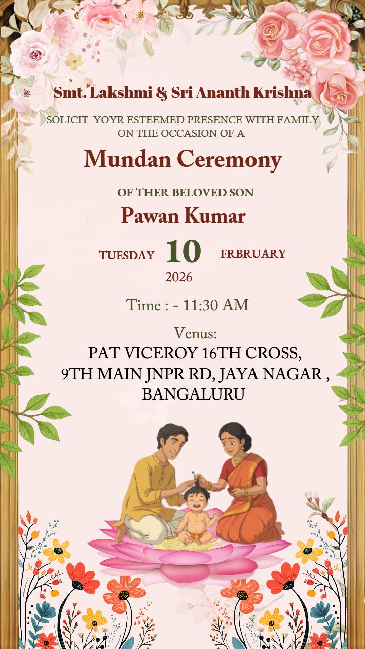 Caricature Mundan Ceremony Invitation Templates with Family
