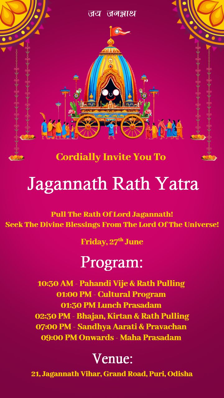 Free Editable Jagannath Rath Yatra Invitation Card Templates