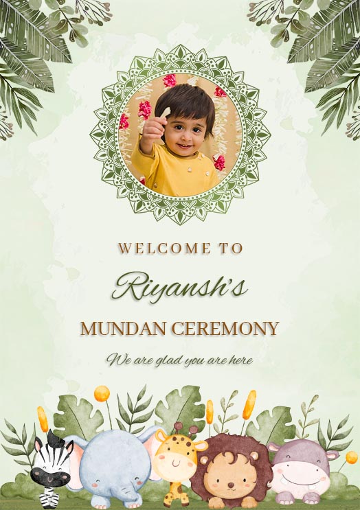Caricature Mundan Ceremony Invitation Templates with Family