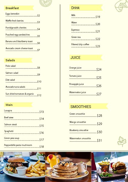 Hotel Menu Card Templates Free