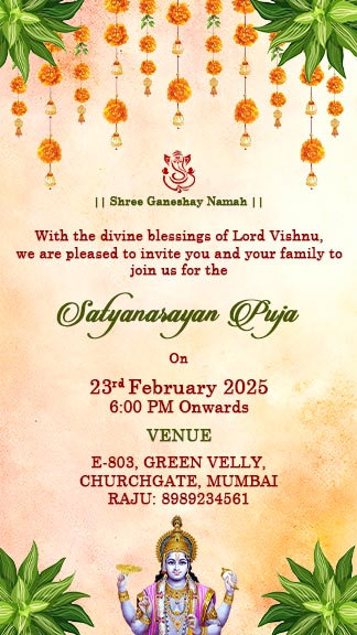 Satyanarayan Puja Invitation Card Free Download Online Now
