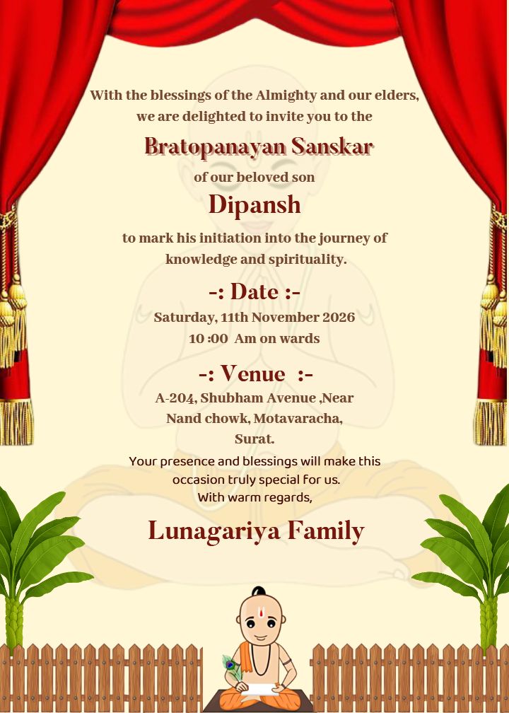 Odia Bratopanayan Ceremony Card – Classic Red Border Style