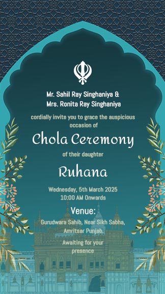 Create Beautiful Chola Ceremony Invitation Card Online Free