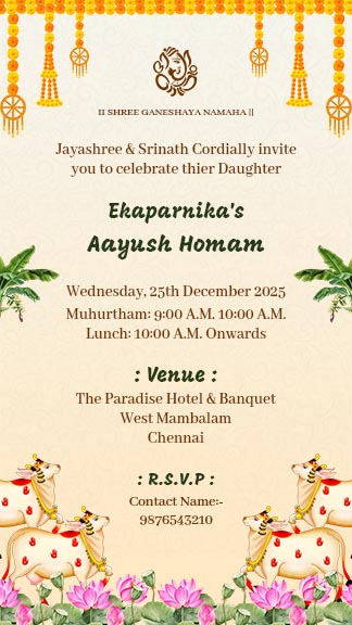 Ayush Homam Invitation Card with Cow