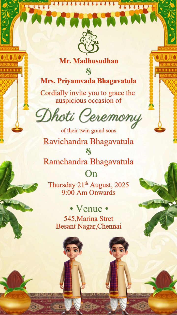 Dhoti Ceremony Invitation Cards Free Download