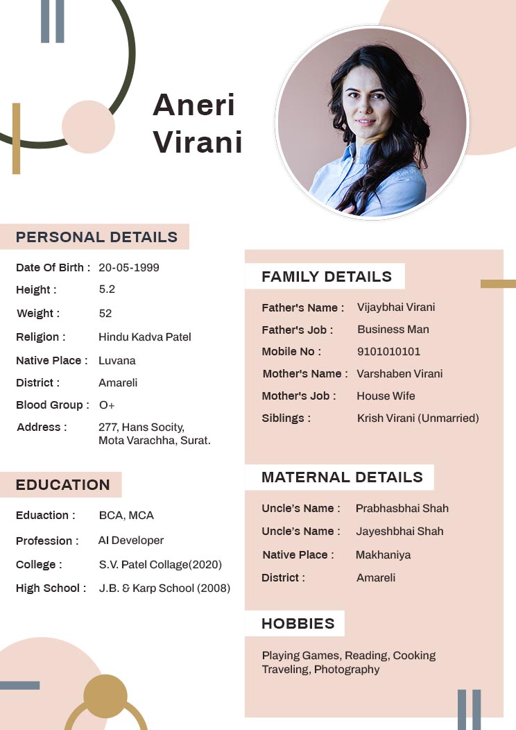 Female Marriage Biodata Templates