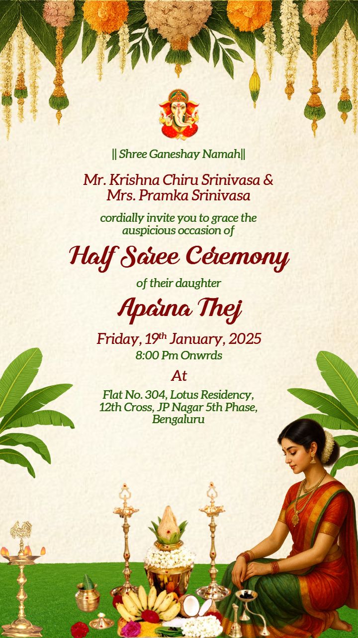 Half Saree Function Invitation Card Free HD Download Now