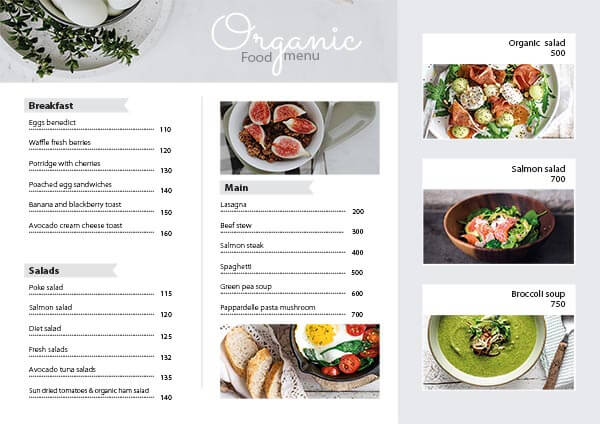 Organic Food Breakfast Menu Card Template