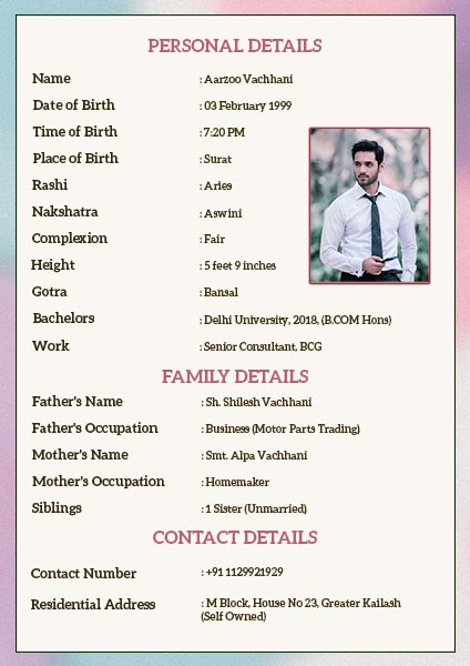 Male Marriage Biodata Free Download