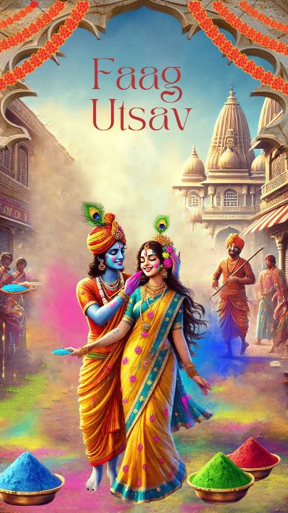 Faag Utsav Celebration Poster With Radha Krishna Theme