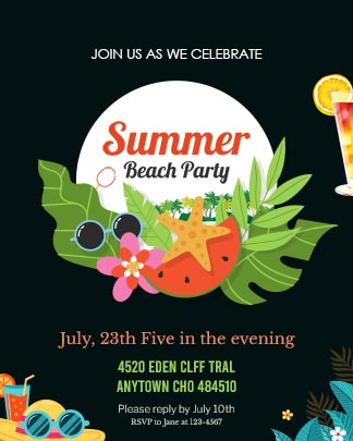 Summer Party Invitation Card Maker Template