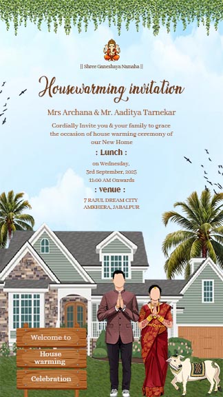 Housewarming Invitation with Kalash Art | Traditional Style
