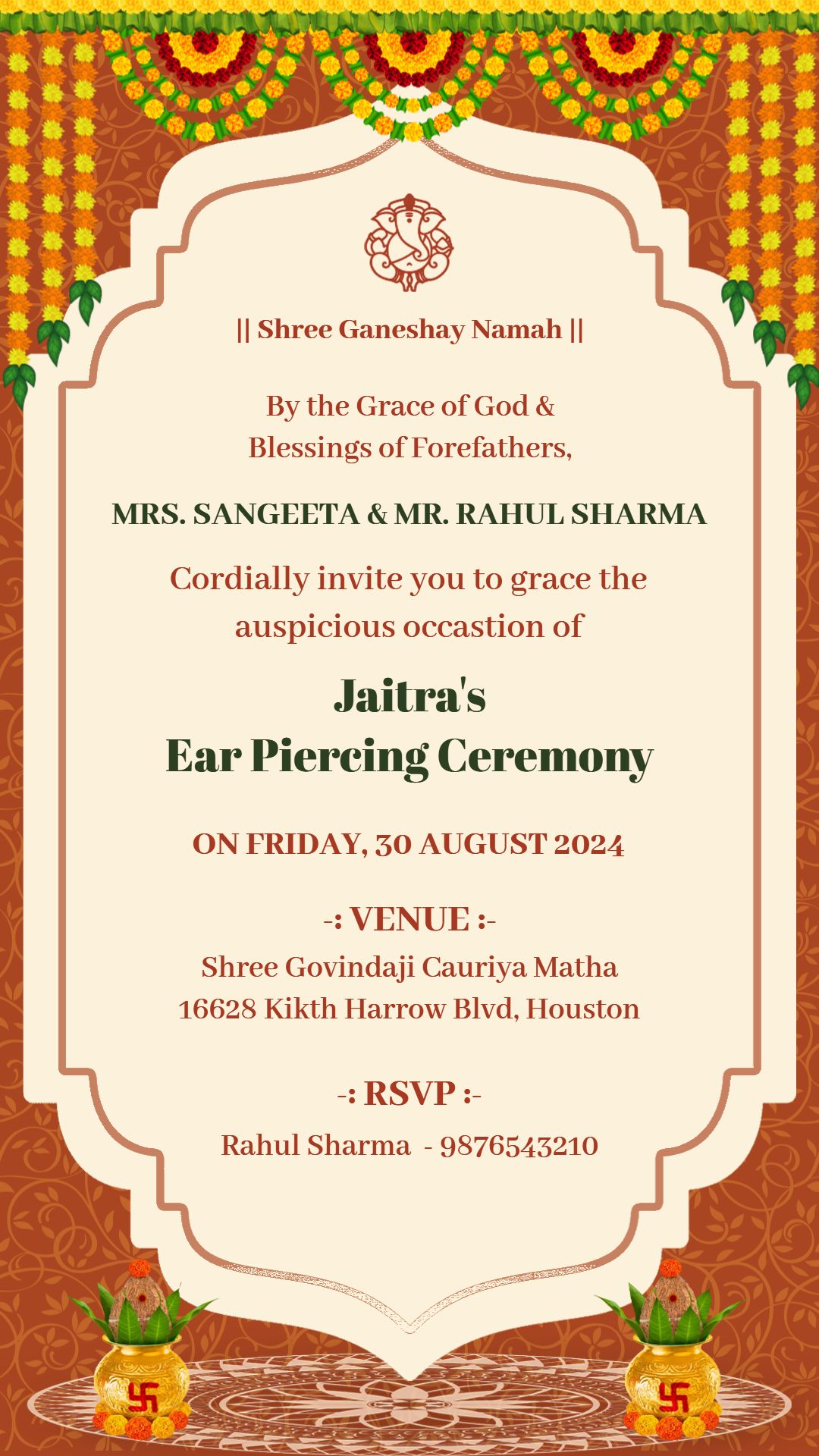 Free Ear Piercing Ceremony Invitation Cards Online