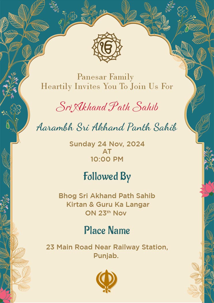 Shree Akhand Path Sahib Kirtan Invitation Cards Online