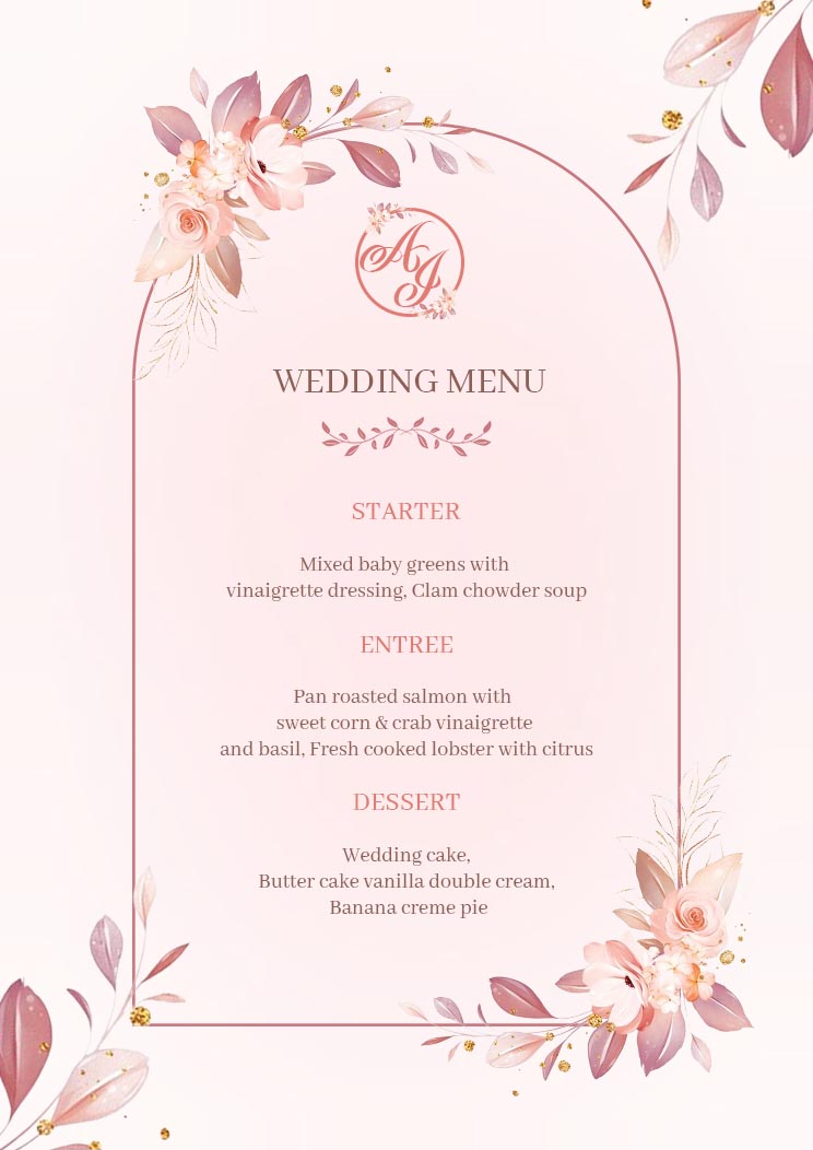 Free Wedding Menu Templates & Menu Card Designs