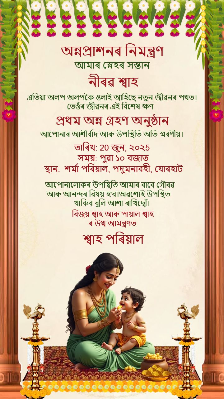 Assamese Annaprashan Invitation Card with Font
