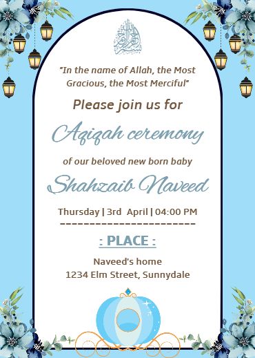 Akika Invitation Card In English For Muslim Naming Ceremony